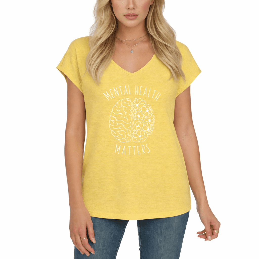 Cozymy Women's Mental Health Matters Floral Brain Graphic V-Neck Short ...