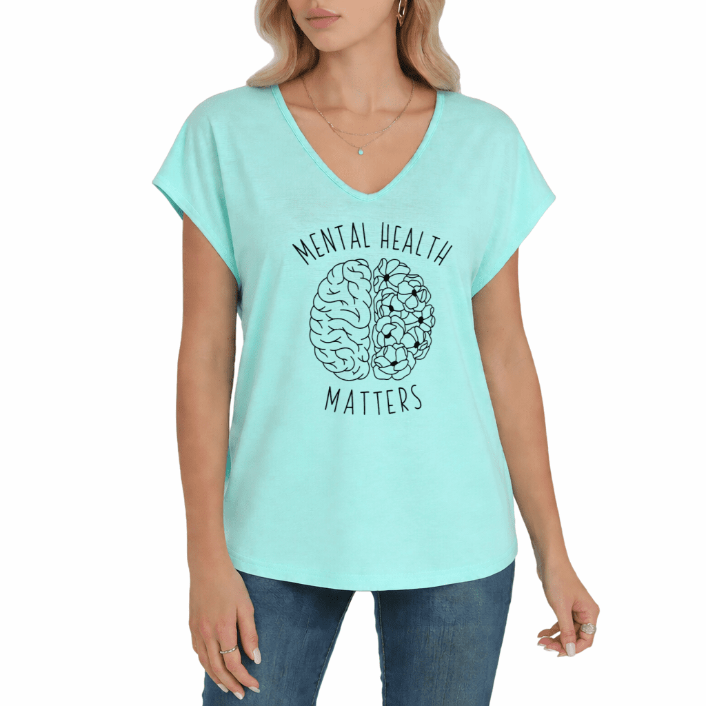 Cozymy Women's Mental Health Matters Floral Brain Graphic V-Neck Short ...