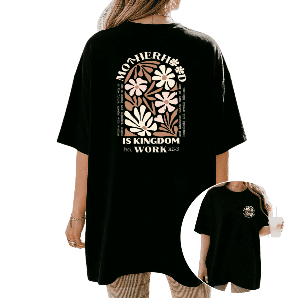 Cozymy Women's "Motherhood is Kingdom Work" Neutral Floral Christian ...
