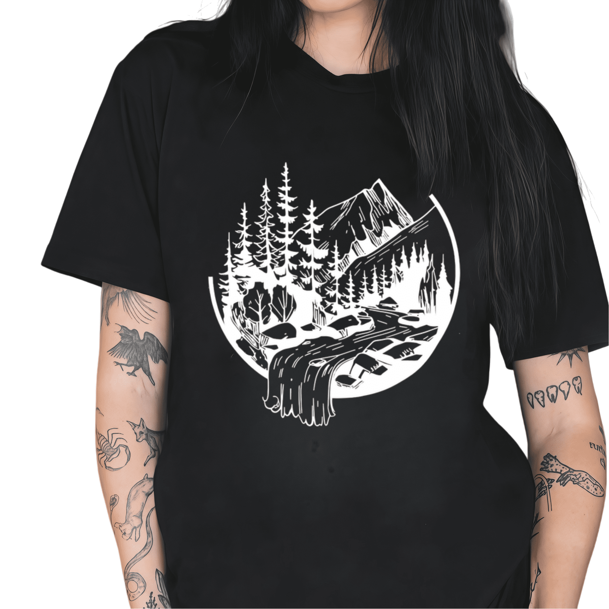 Cozymy Women's Mountain Waterfall Forest Landscape Graphic Short Sleeve ...