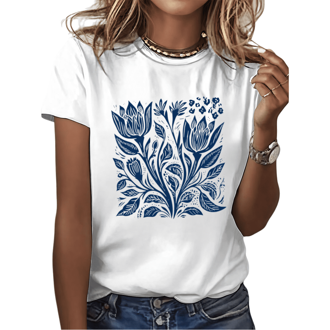 Cozymy Women's Navy Blue Block Print Floral Bouquet Graphic Short ...