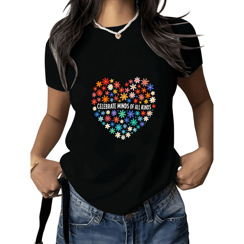 Cozymy Women's Neurodiversity Awareness Rainbow Flower Heart Short ...
