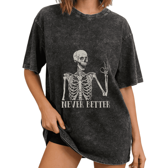 Cozymy Women's Never Better Skeleton Vintage Washed T-Shirt, Short ...