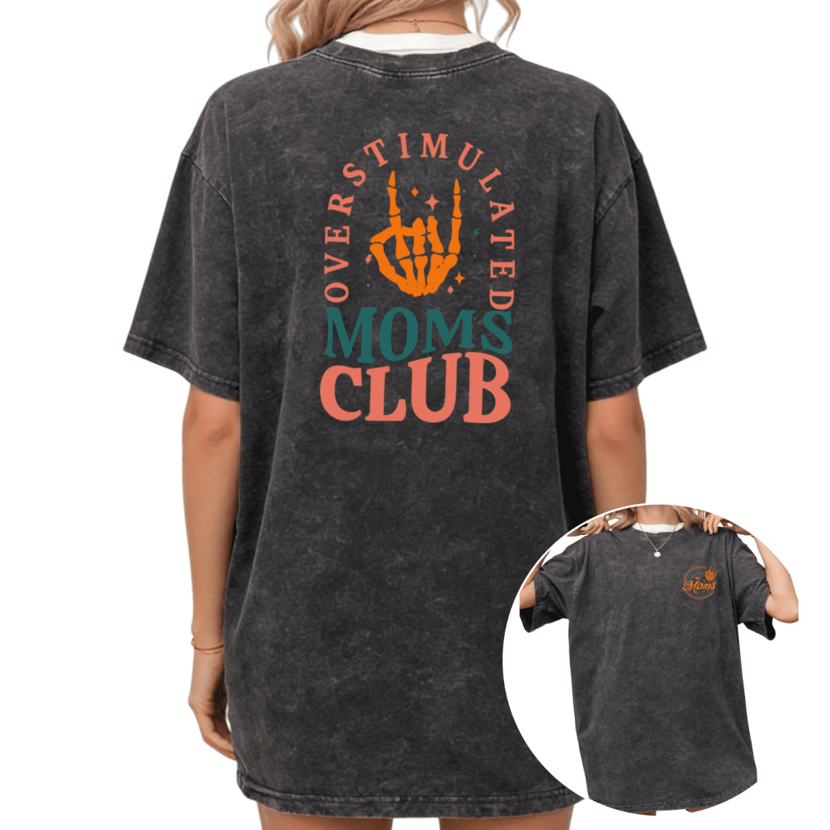 Cozymy Women's "Overstimulated Moms Club" Retro Skeleton Hand Graphic ...