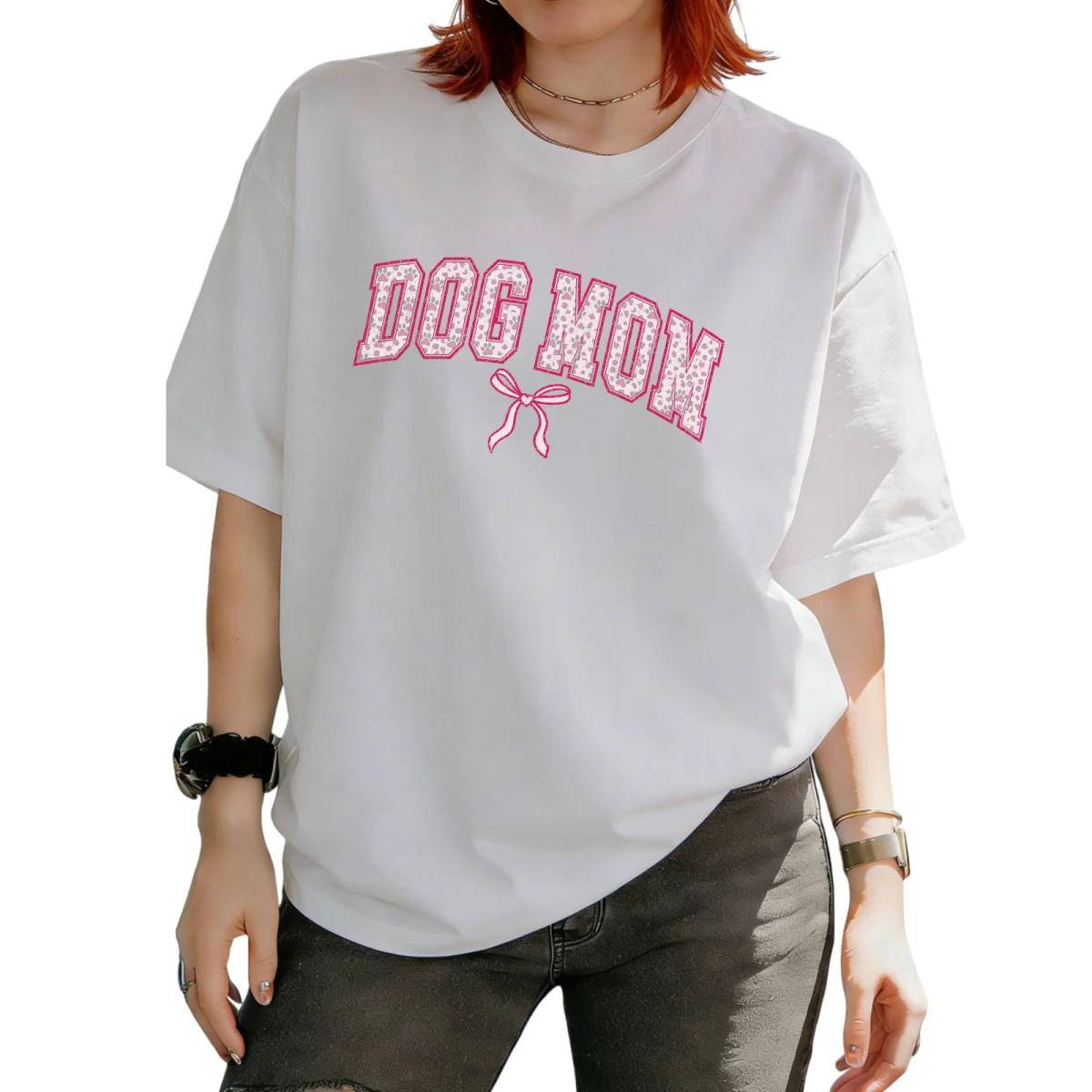 Cozymy Women's Pink Leopard Paw Print Distressed Varsity Dog Mom Heart ...