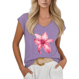 Cozymy Women's Purple Botanical Pink Lily V-Neck Sleeveless Tank Top ...