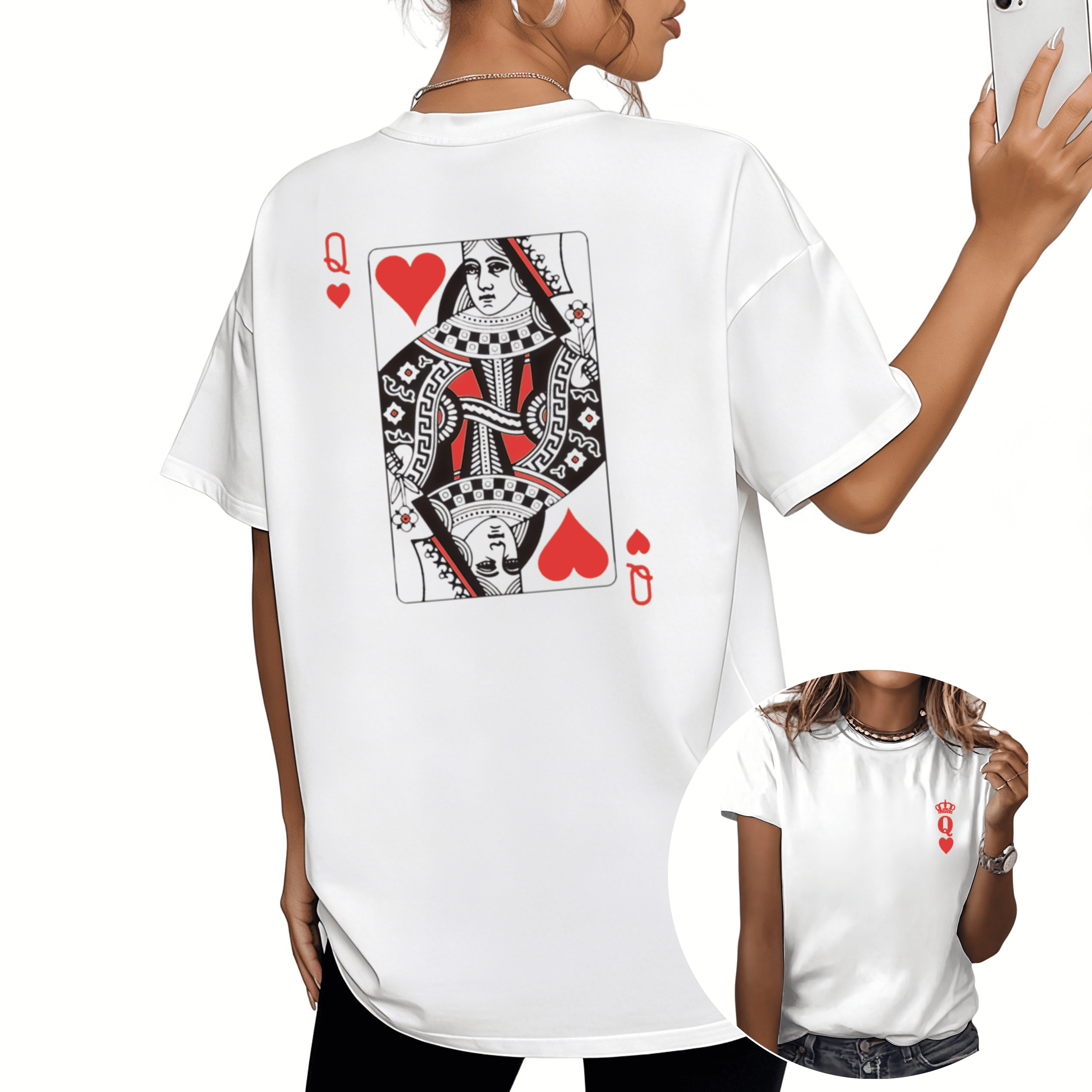 Cozymy Women's Queen of Hearts Dual-Sided Playing Card Graphic Short ...