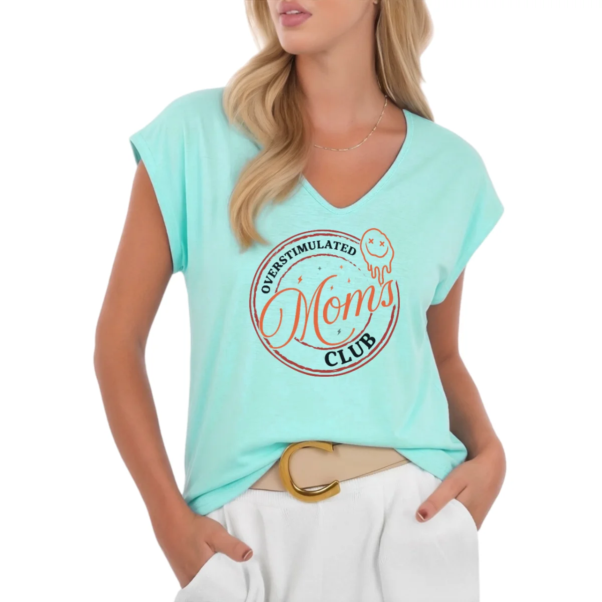Cozymy Women's Retro Mom Club Stamp Design V-Neck Sleeveless T-Shirt ...