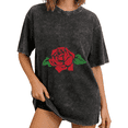 Cozymy Women's Retro Red Rose Floral Vintage Washed T-Shirt, Short ...