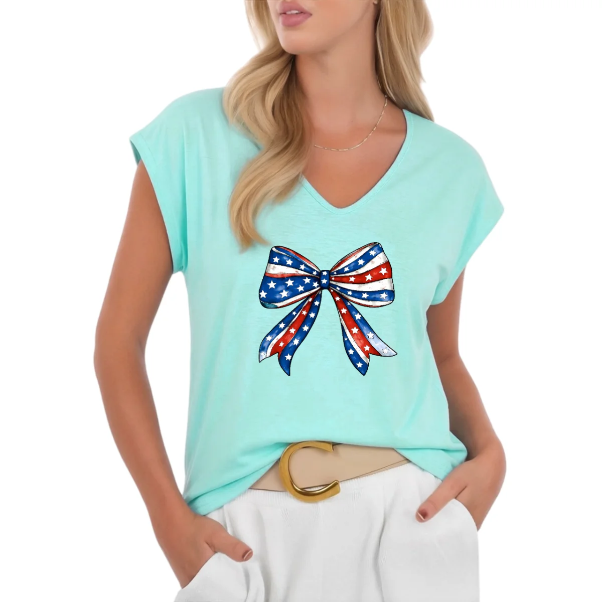 Cozymy Women's Stars and Stripes Bow V-Neck Sleeveless T-Shirt American ...