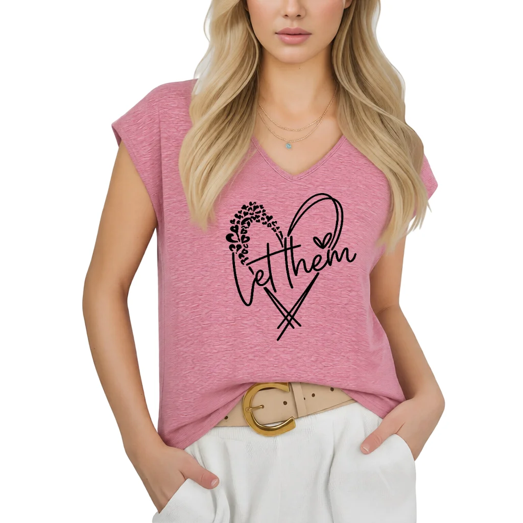 Cozymy Women's Trendy Doodle Heart Let Them V-Neck Sleeveless T-Shirt ...