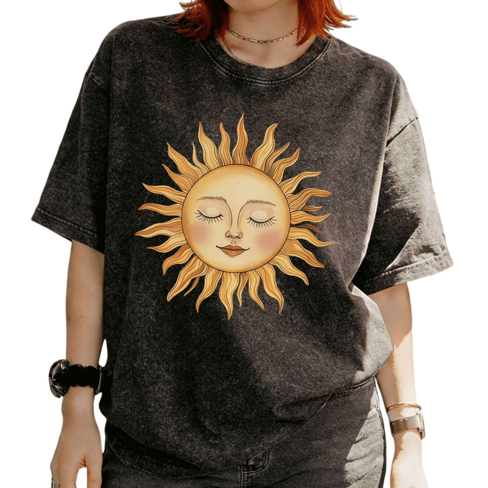 Cozymy Women's Vintage Boho Smiling Sleeping Sun Face Celestial ...