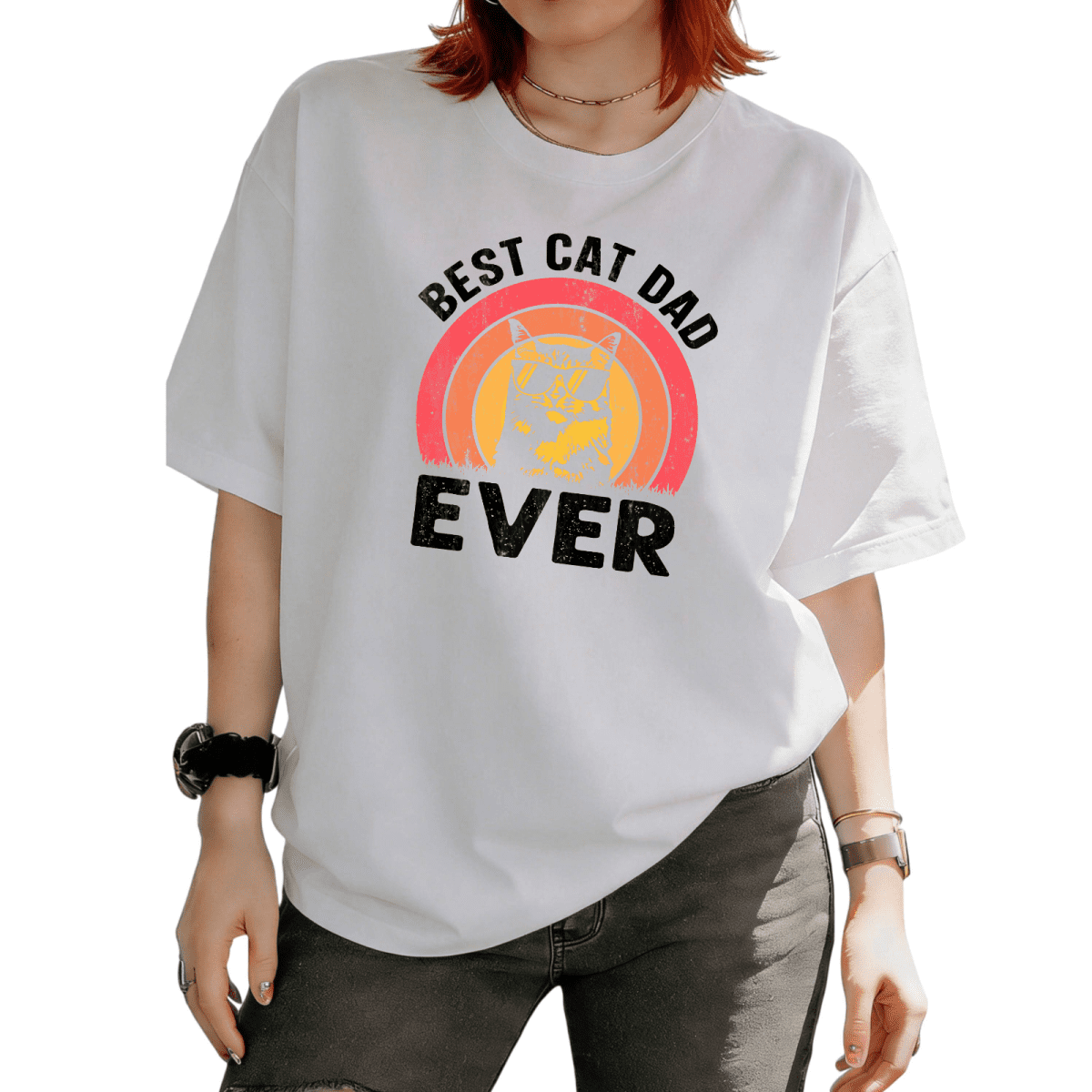 Cozymy Women's Vintage Gradient Sunset Cat with Sunglasses Best Cat Dad ...