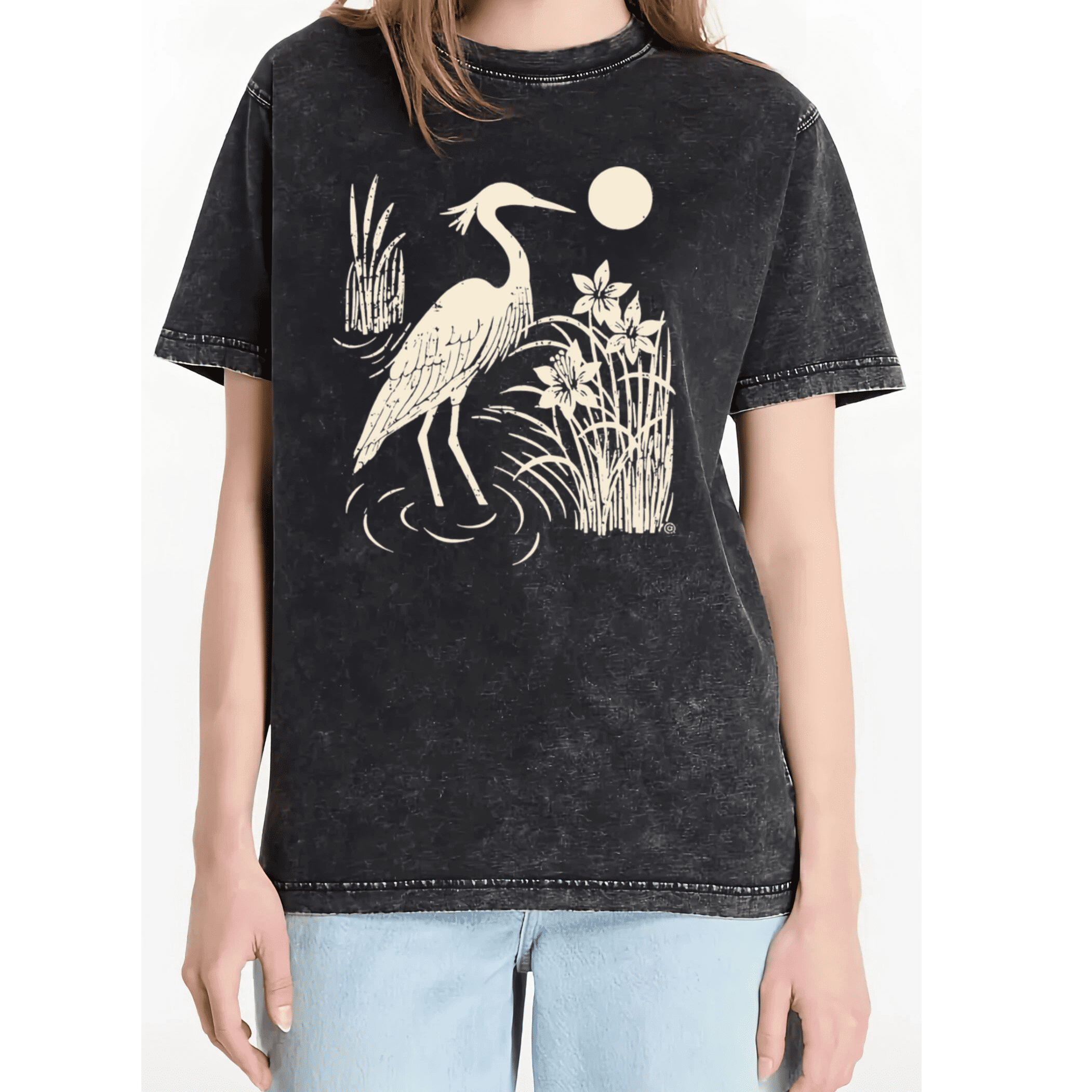 Cozymy Women's Vintage Heron Under Full Moon Waterside Floral Reed ...