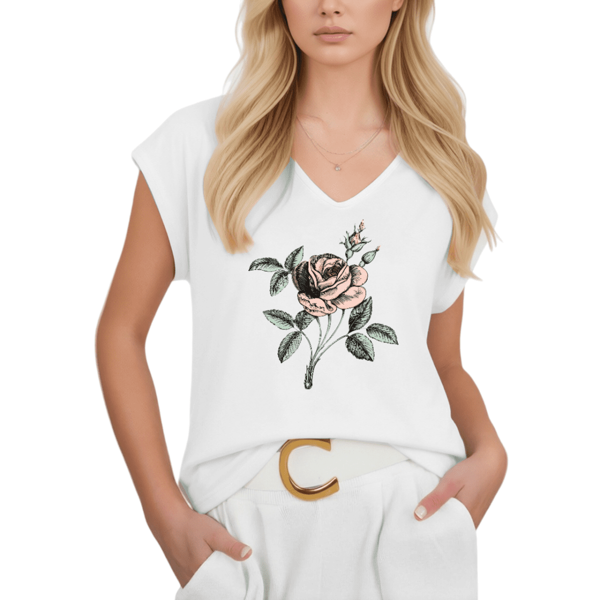 Cozymy Women's Vintage Rose Print V-Neck Sleeveless T-Shirt Casual ...