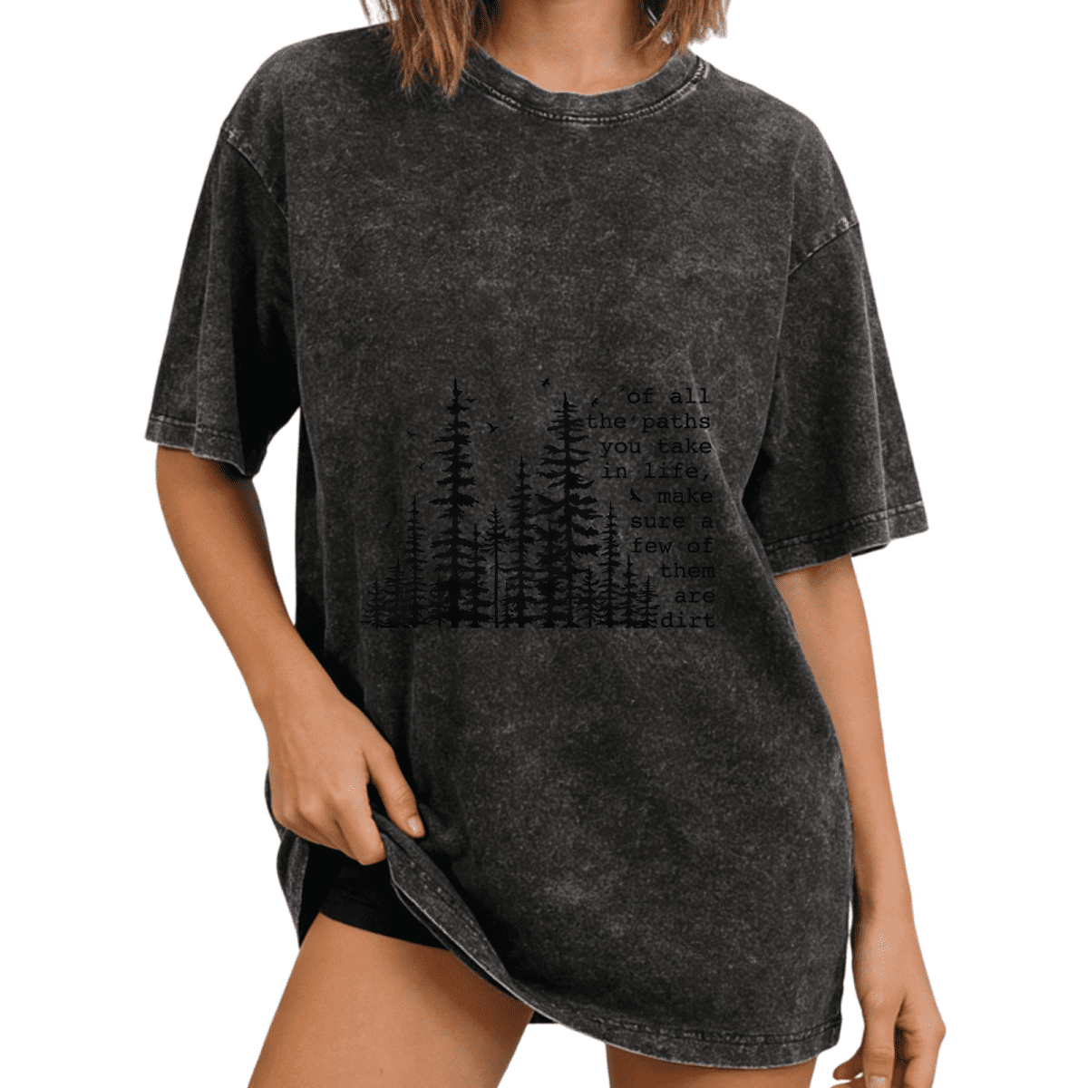 Cozymy Women's Wanderlust Path Quote Forest Graphic Vintage Washed T ...