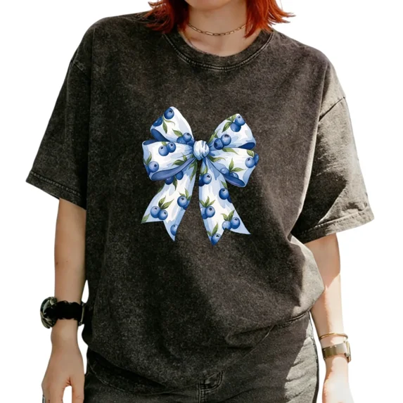 Cozymy Women's Watercolor Blueberry Print Large Bow Coquette Girly ...