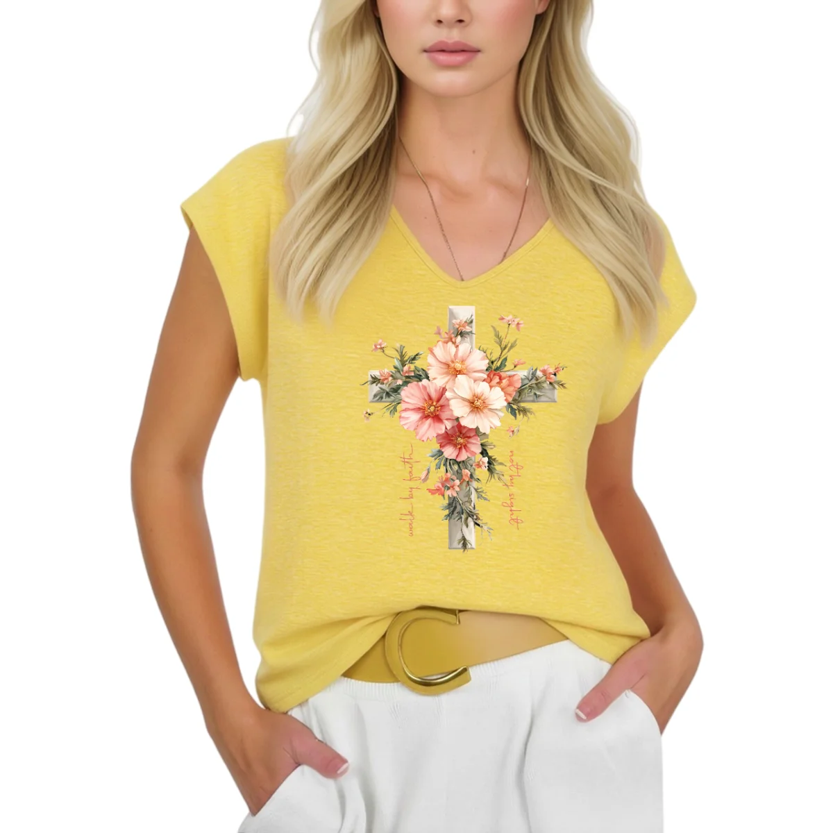 Cozymy Women's Watercolor Christian Cross V-Neck Sleeveless T-Shirt ...