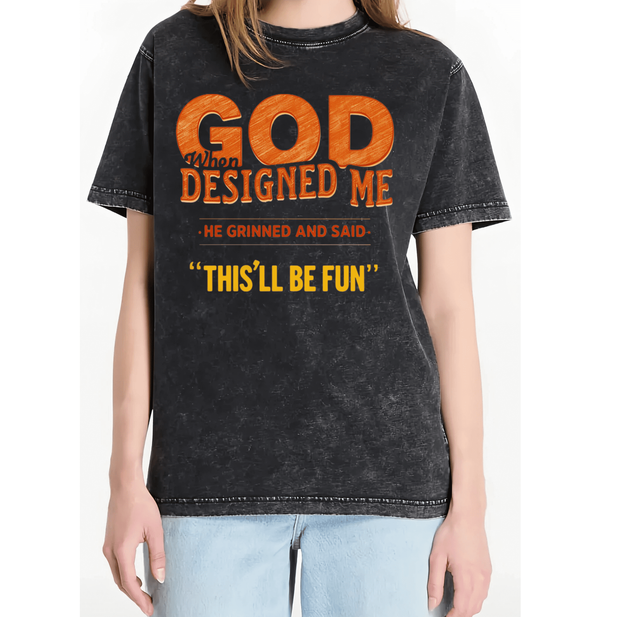 Cozymy Women's When God Designed Me Funny Quote Graphic Vintage Washed ...