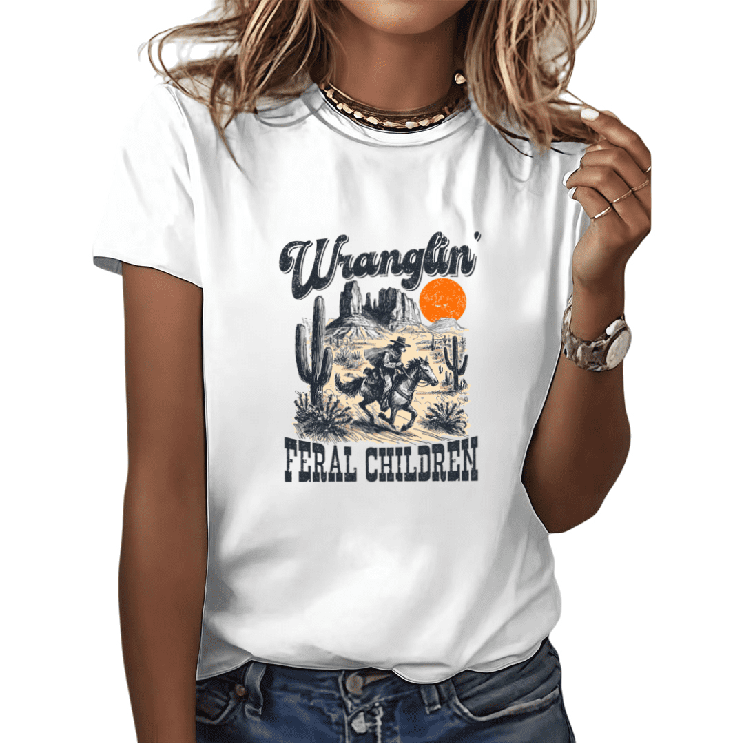 Cozymy Women's "Wranglin' Feral Children" Western Desert Cowboy Graphic ...