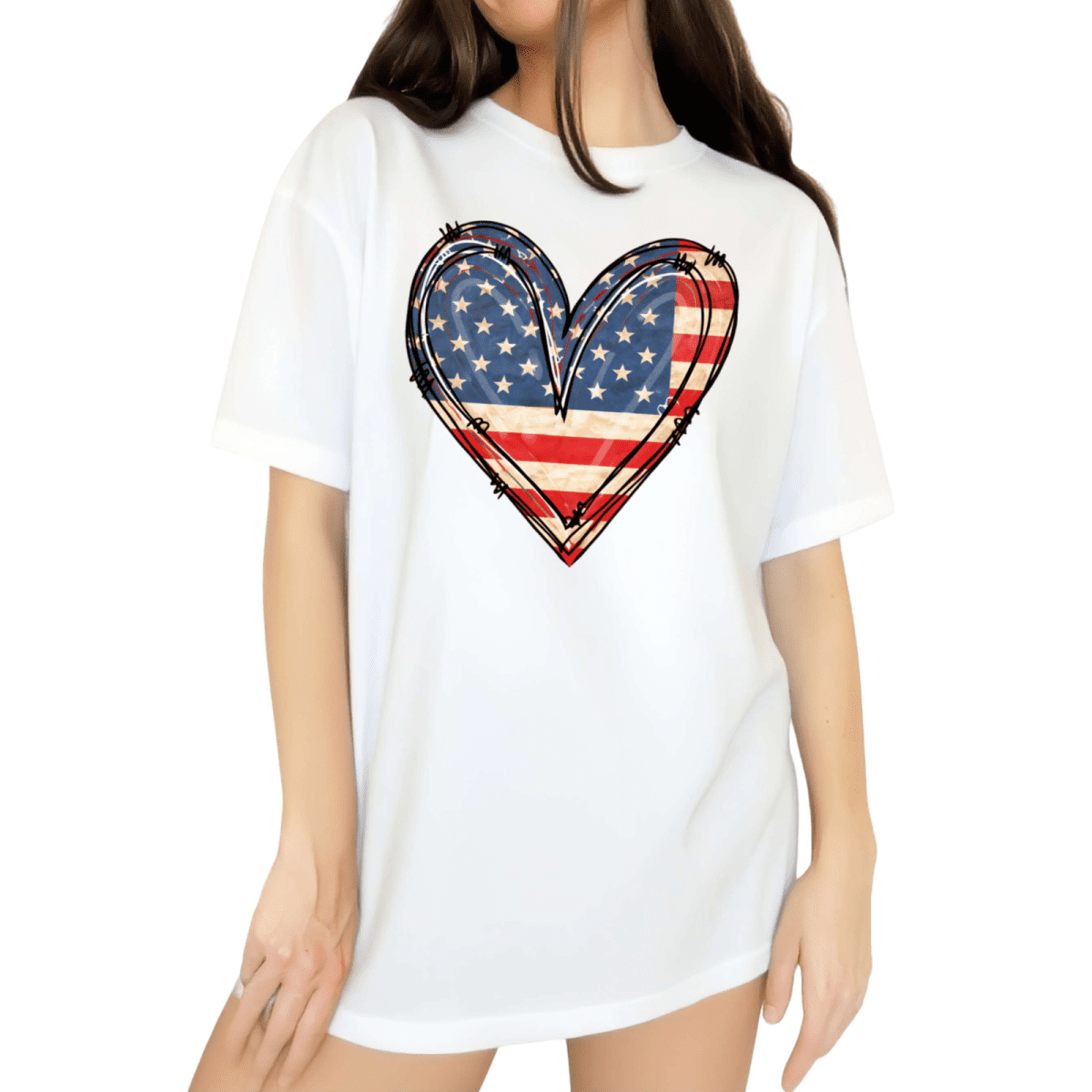 Cozymy Womens Hand Drawn Patriotic Heart Graphic Short Sleeve Crewneck ...