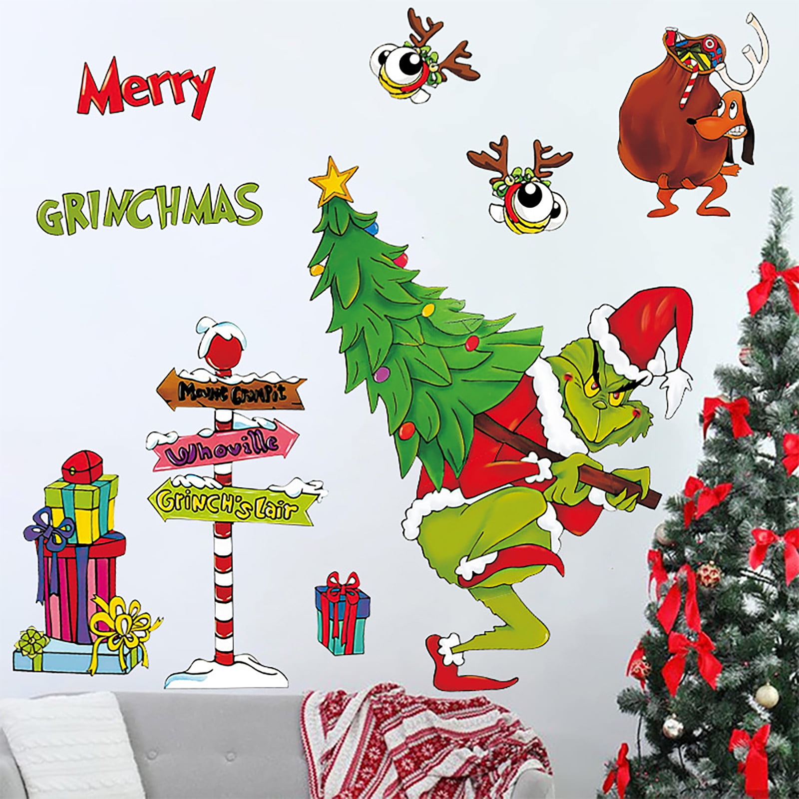 Cozyvia 22 PCS Christmas Grinch Window Clings for Glass Window 9 Sheets ...
