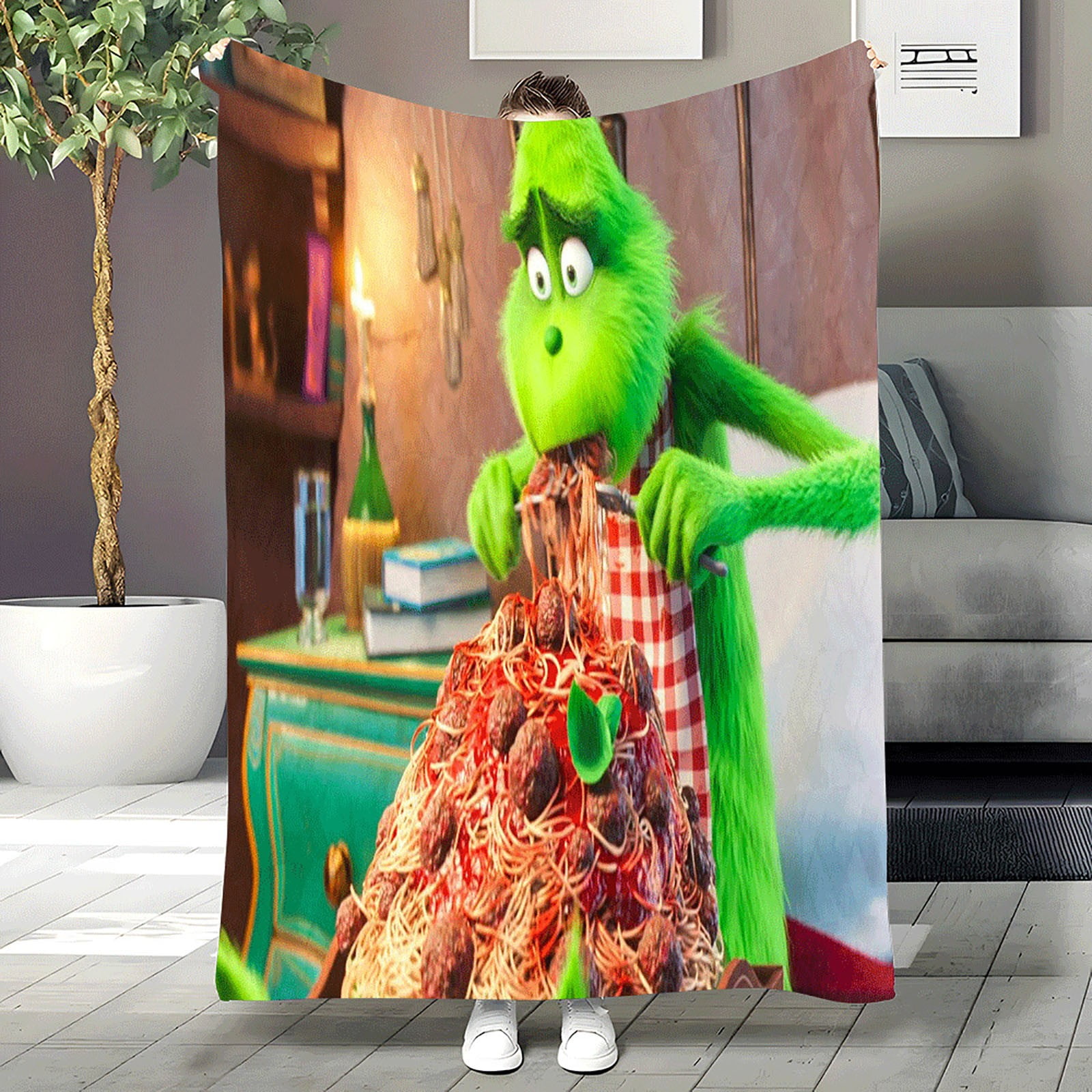 Cozyvia Christmas Grinch Fleece Blankets, 80"×60" Funny Face Bed-Throw ...