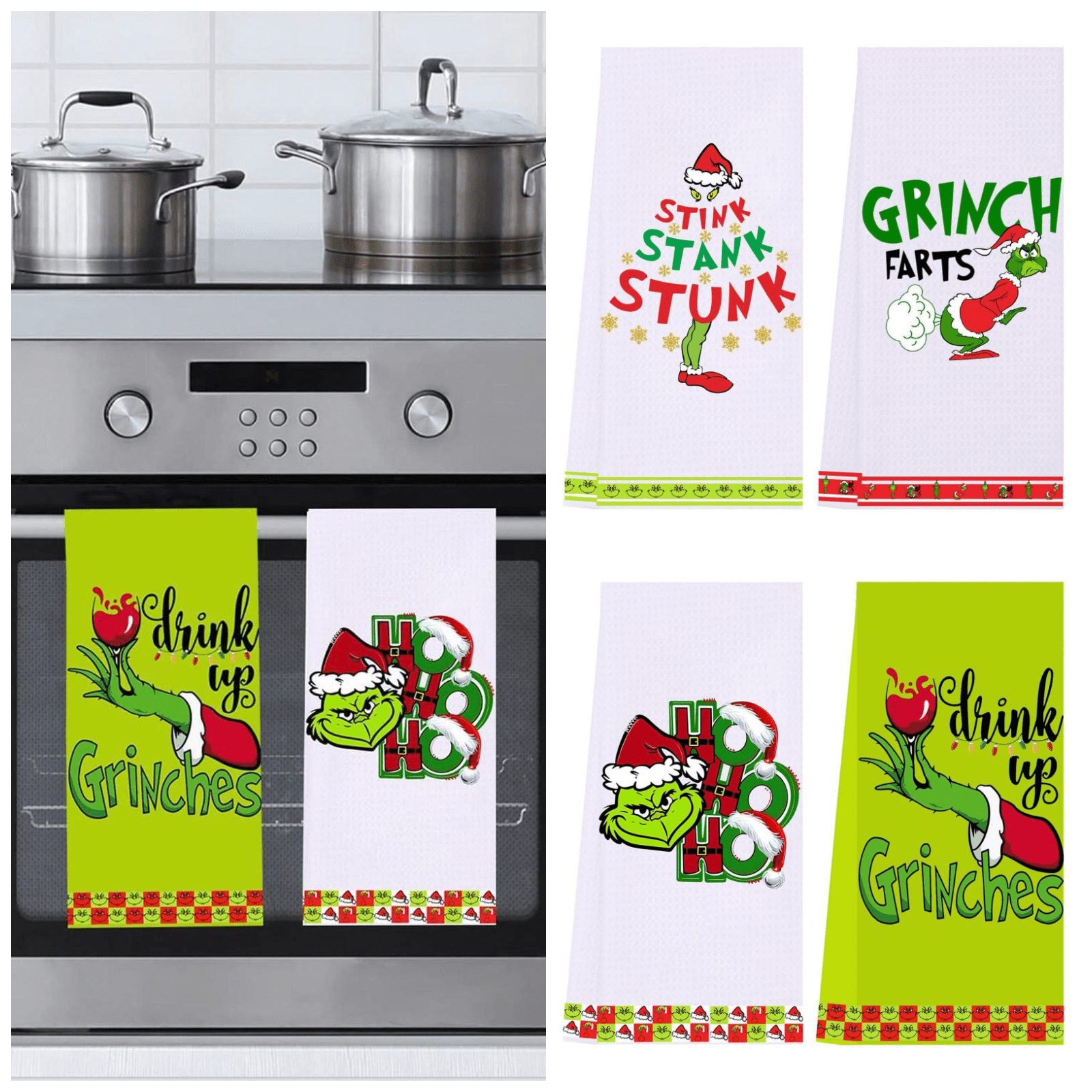 Cozyvia Christmas Grinch Kitchen towels, Grinch Bathroom Hand towels ...