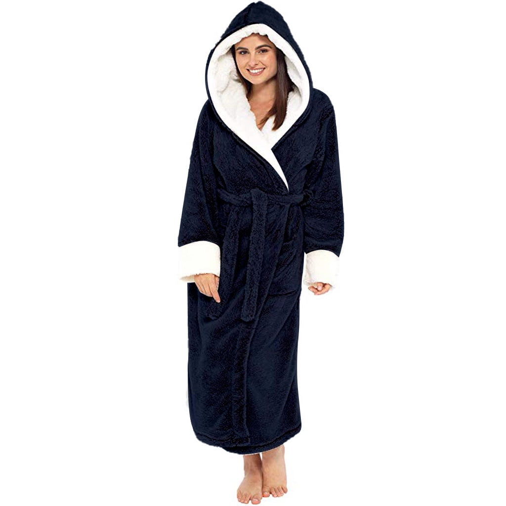 Cozyvia Fleece Bathrobe for Women Plus Size Soft Plush Hooded Long Robe ...