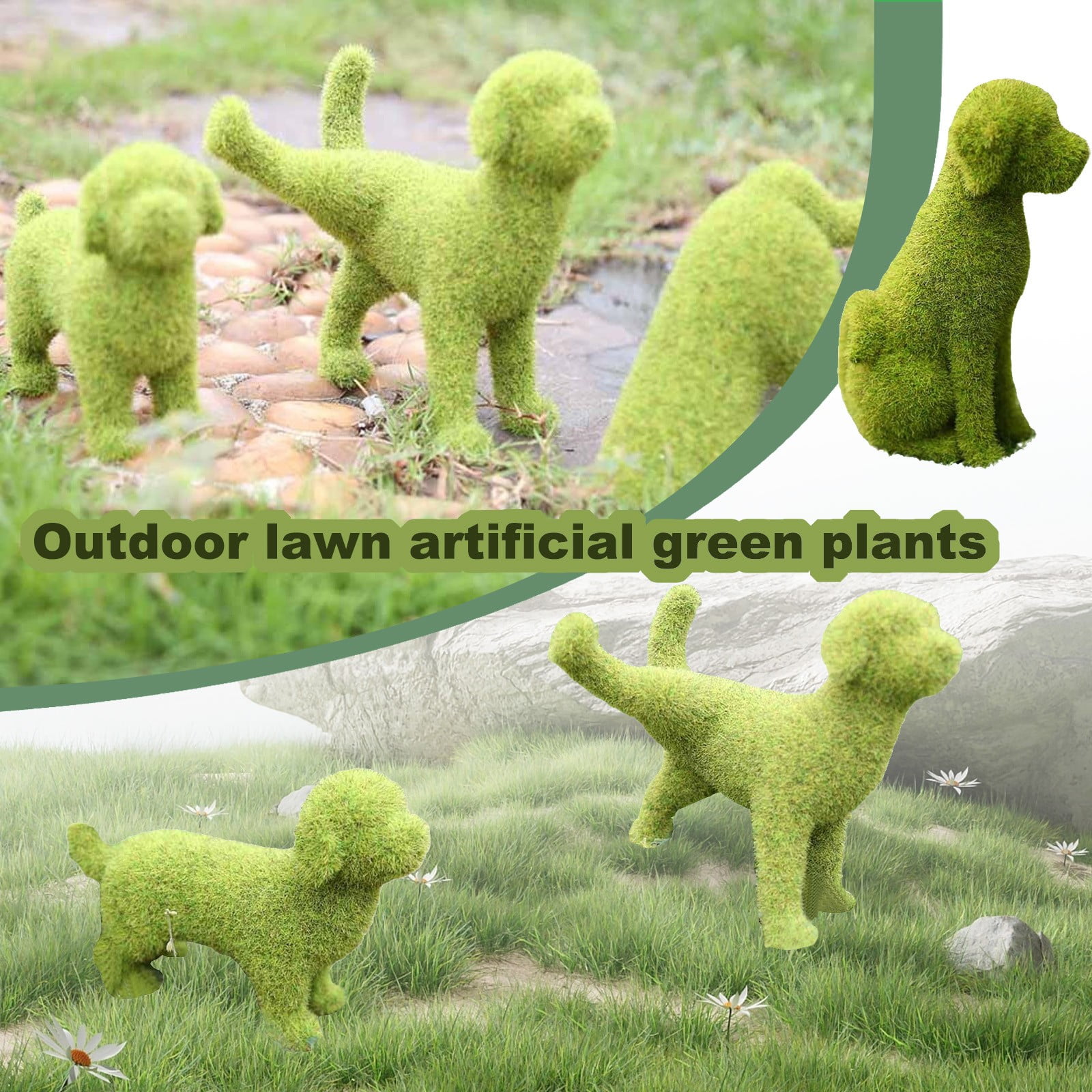 Cozyvia Green Puppy Figurines Flocking Statue Peeing Dog Furry Moss ...