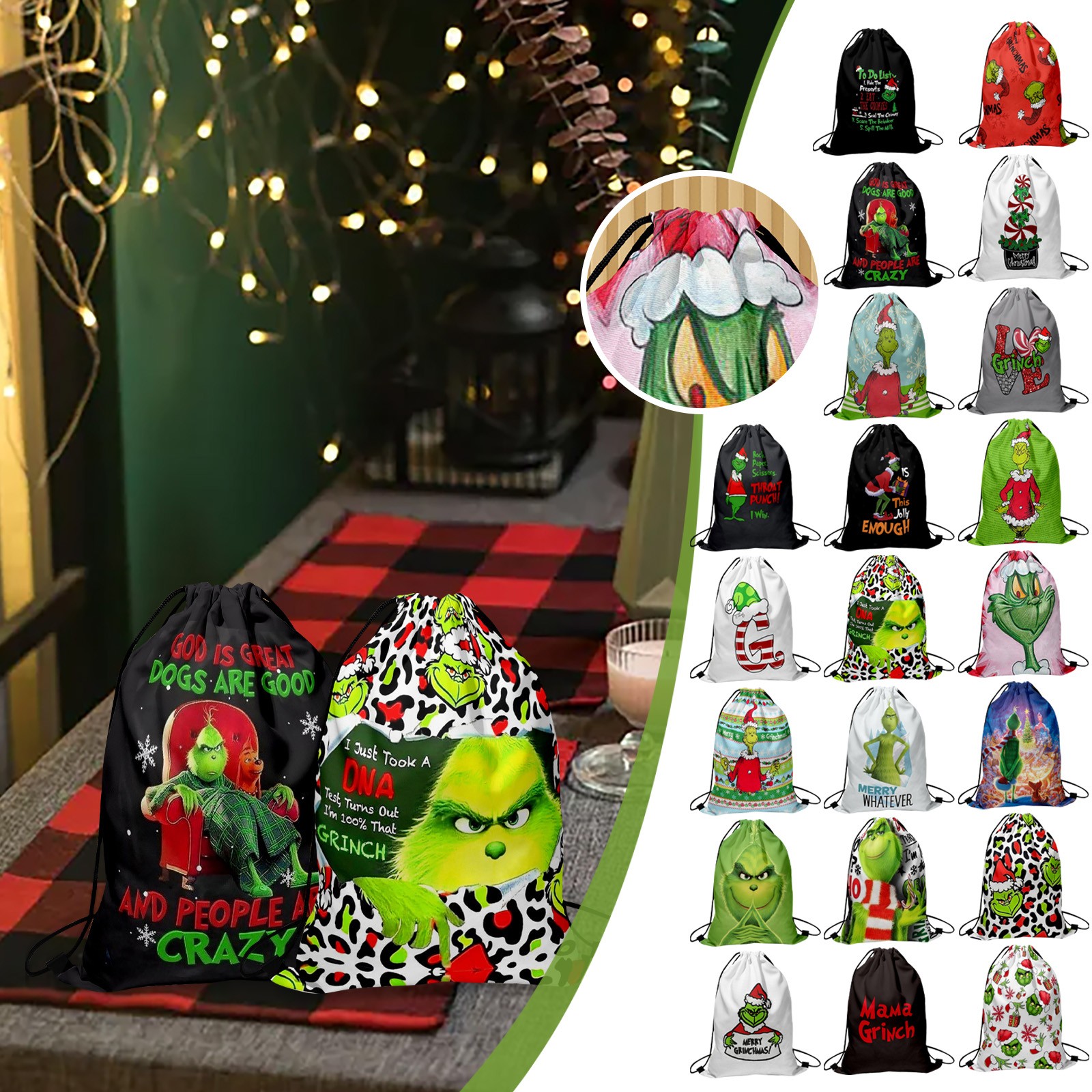 Cozyvia Grinch Christmas Gift Bags Present Sack | Grinch Multipurpose ...