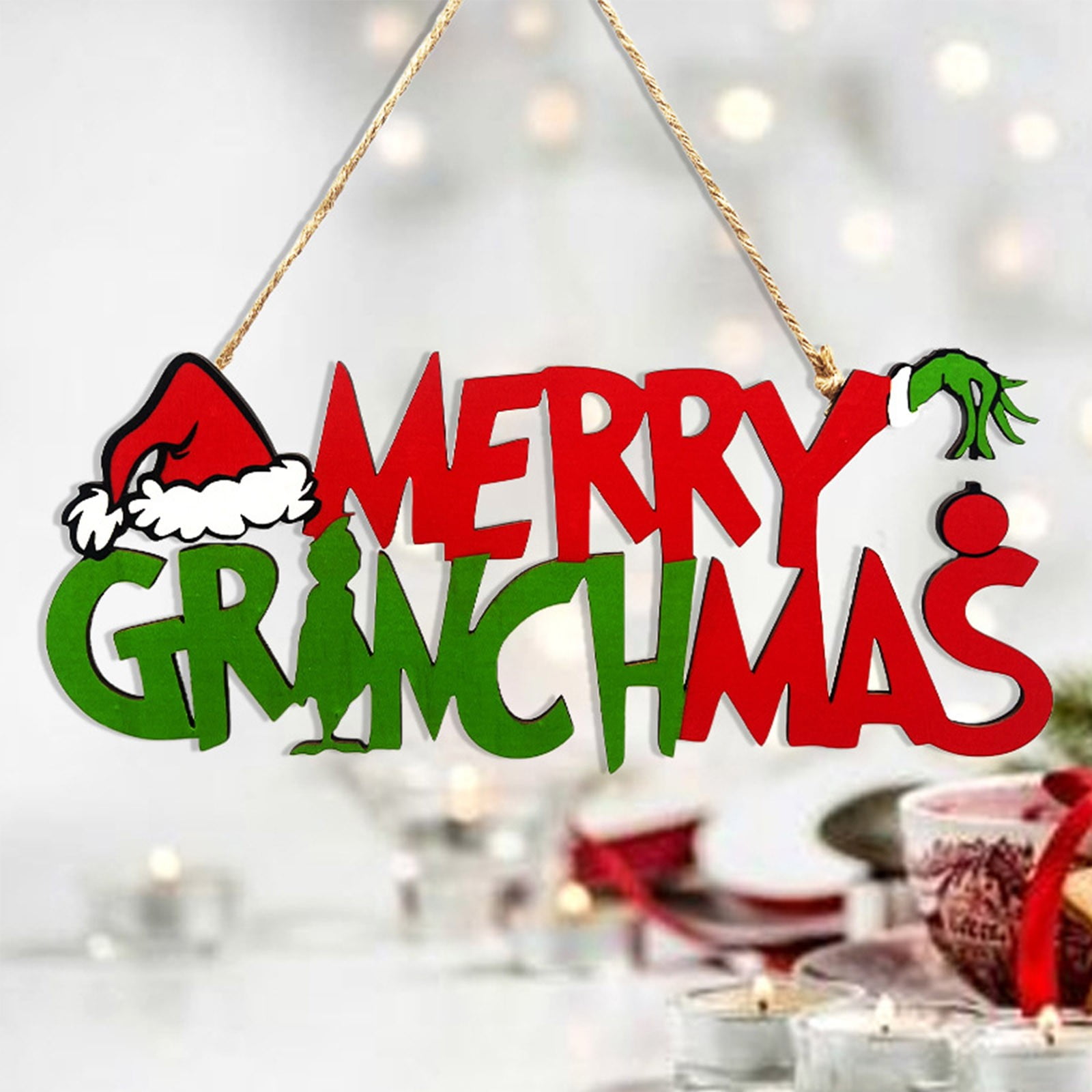 Cozyvia Grinch Christmas Round Wooden Hanging Front Door Decor Sign ...