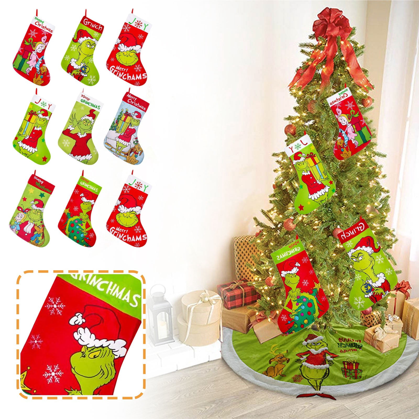 Cozyvia Grinch Christmas Stocking, Funny Novelty Xmas Stocking,Grinch ...
