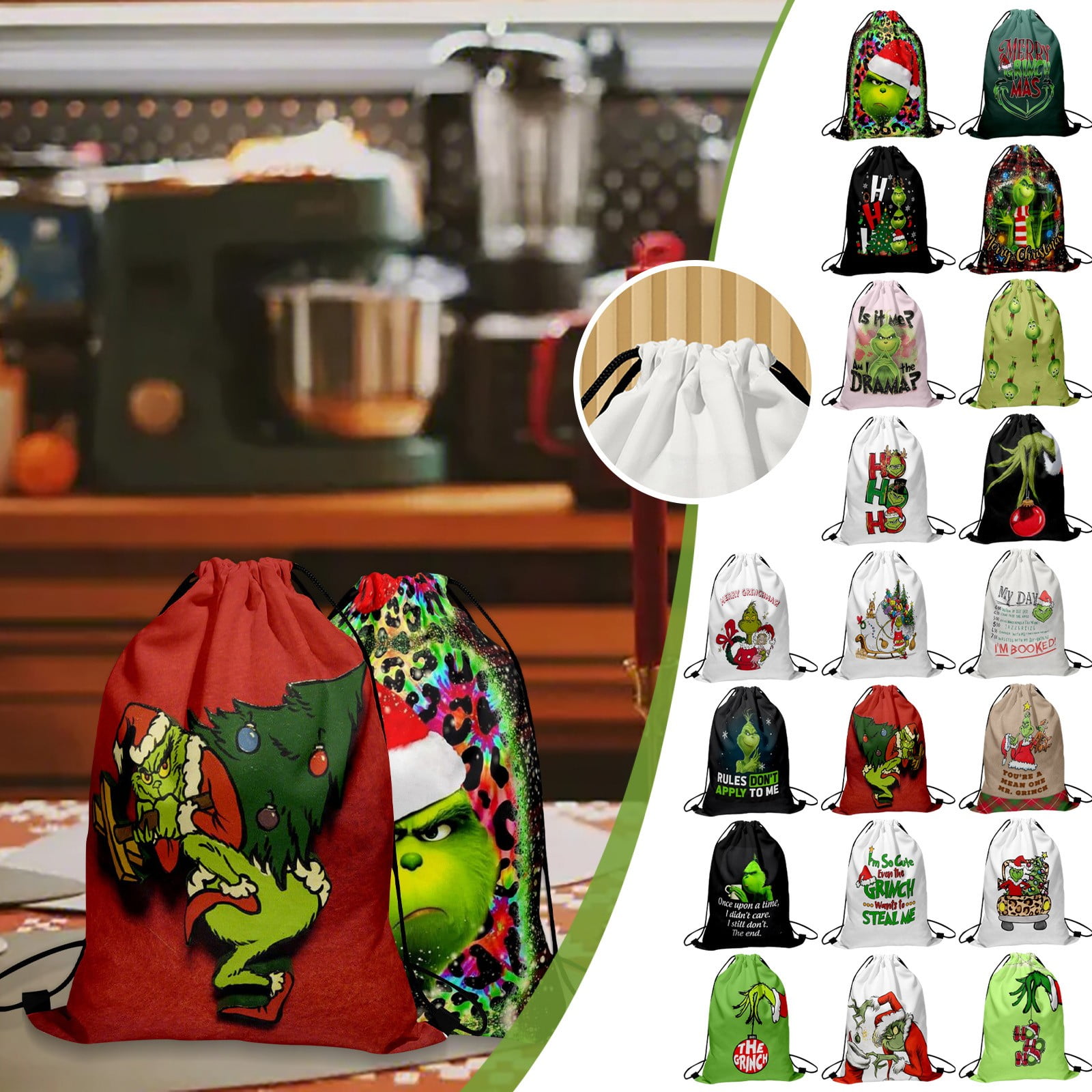 Cozyvia Grinch Merry Christmas Gift Drawstring Bag, Party Gift ...