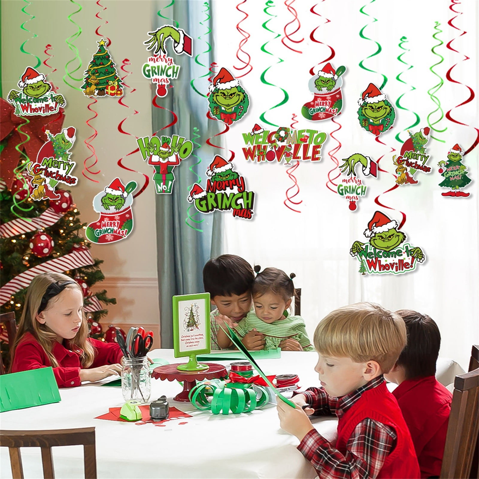 Cozyvia Grinch Party Decoration Merry Christmas Grinch Hanging Swirl ...