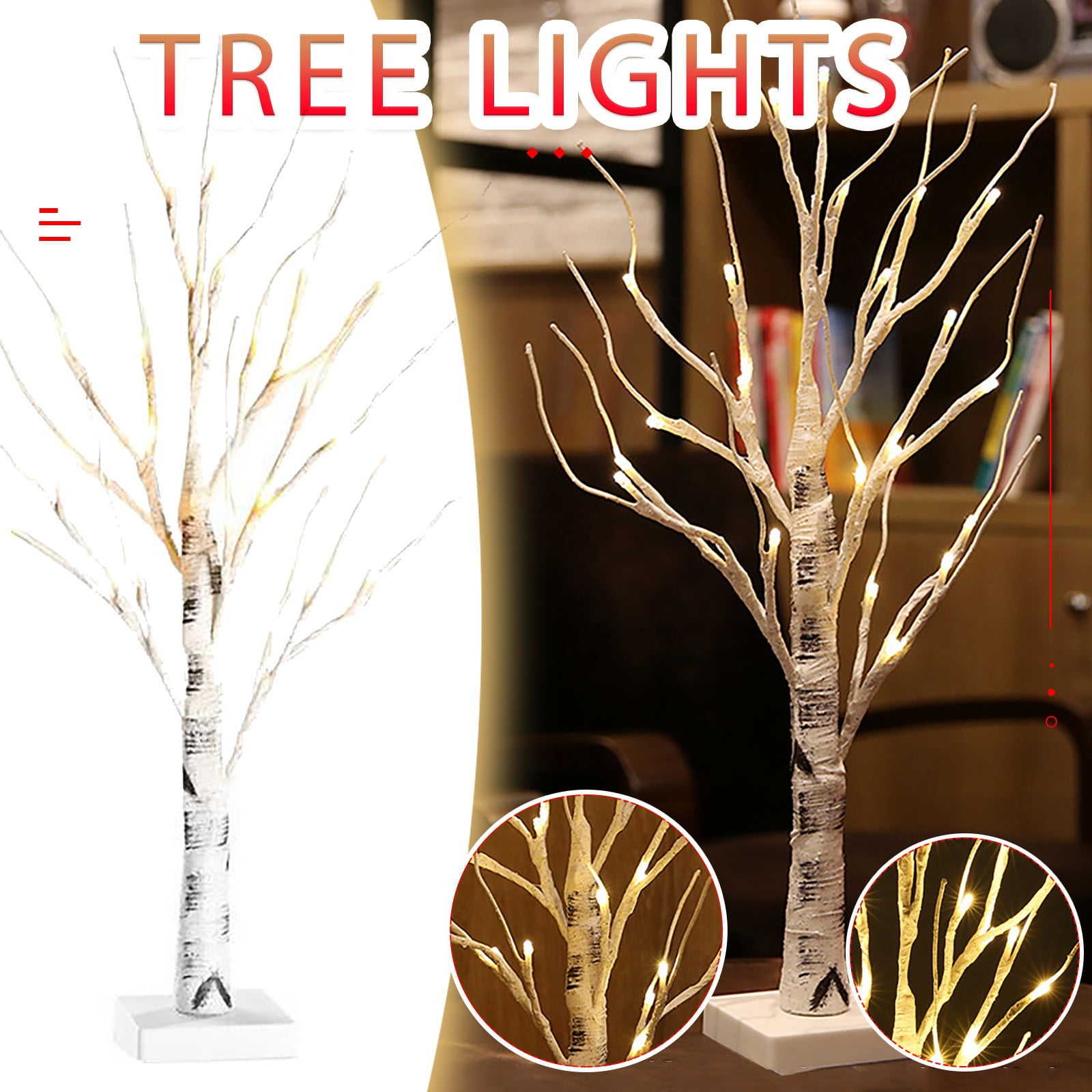 Cozyvia Lighted Birch Tree, 22 inch Christmas Tree with 24 LED ...