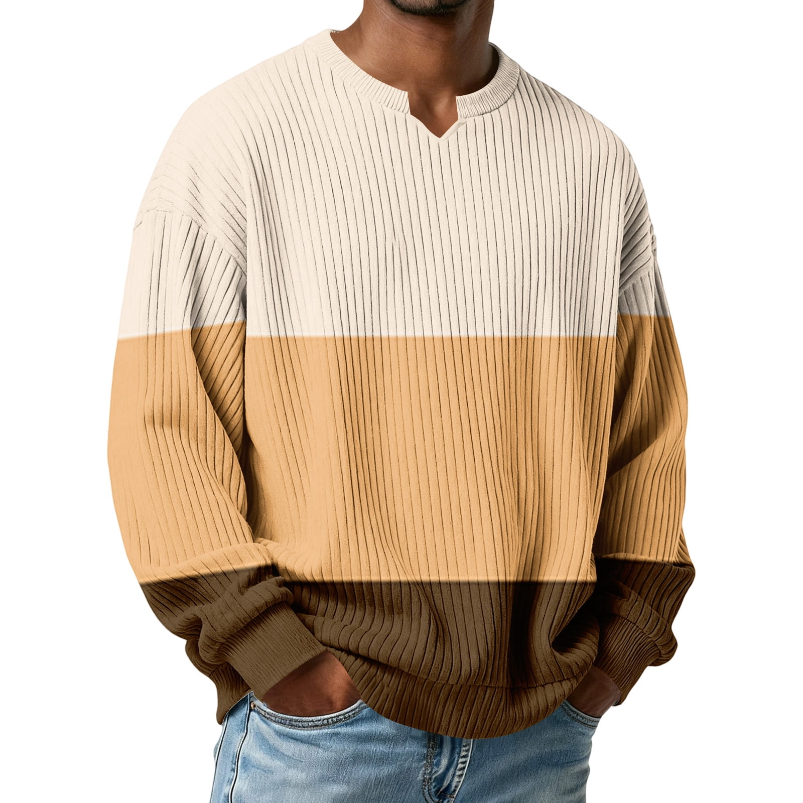 Cozyvia Men's Color Block Sweatshirts Solid Vertical Striped Shirts ...