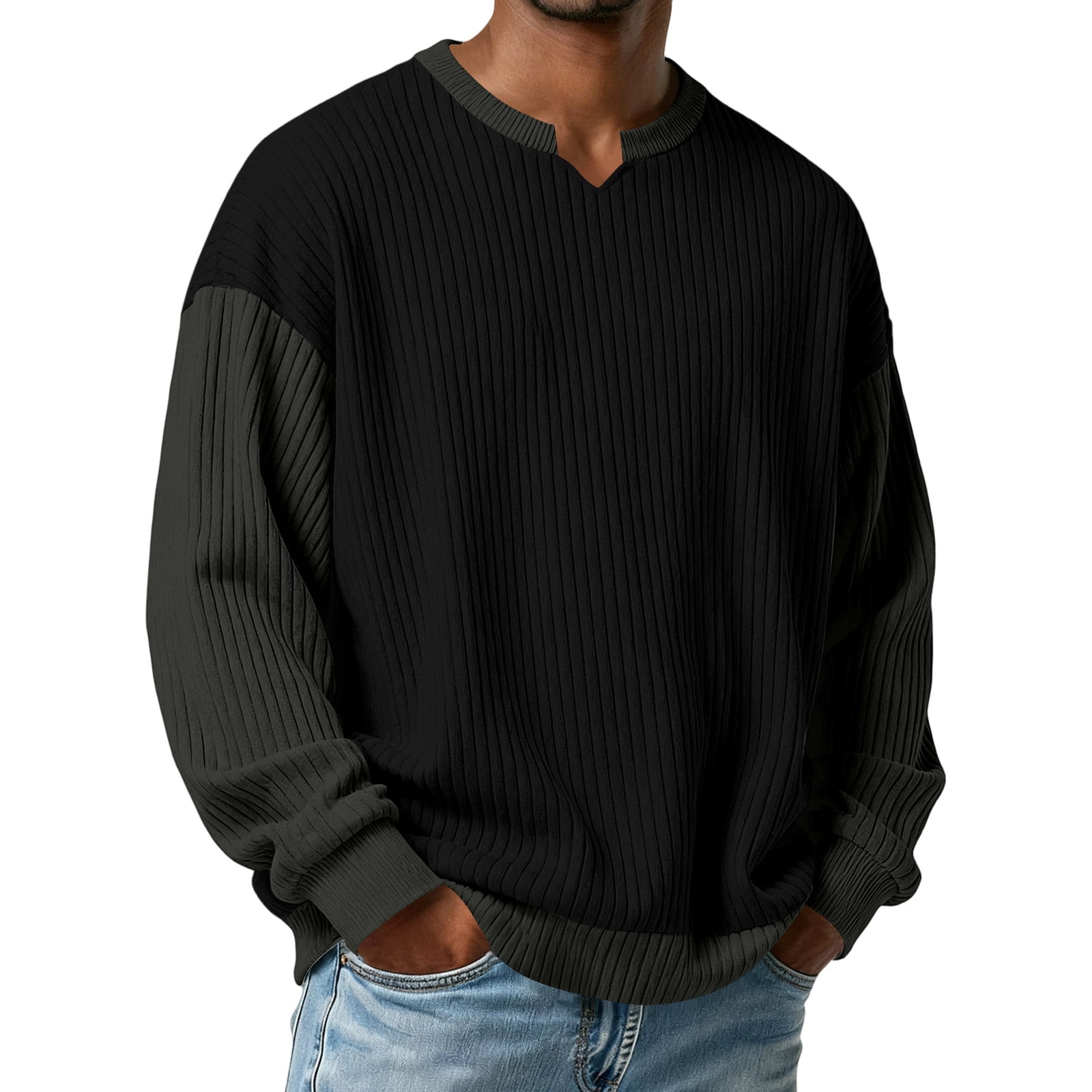 Cozyvia Men's Color Block Sweatshirts Solid Vertical Striped Shirts ...