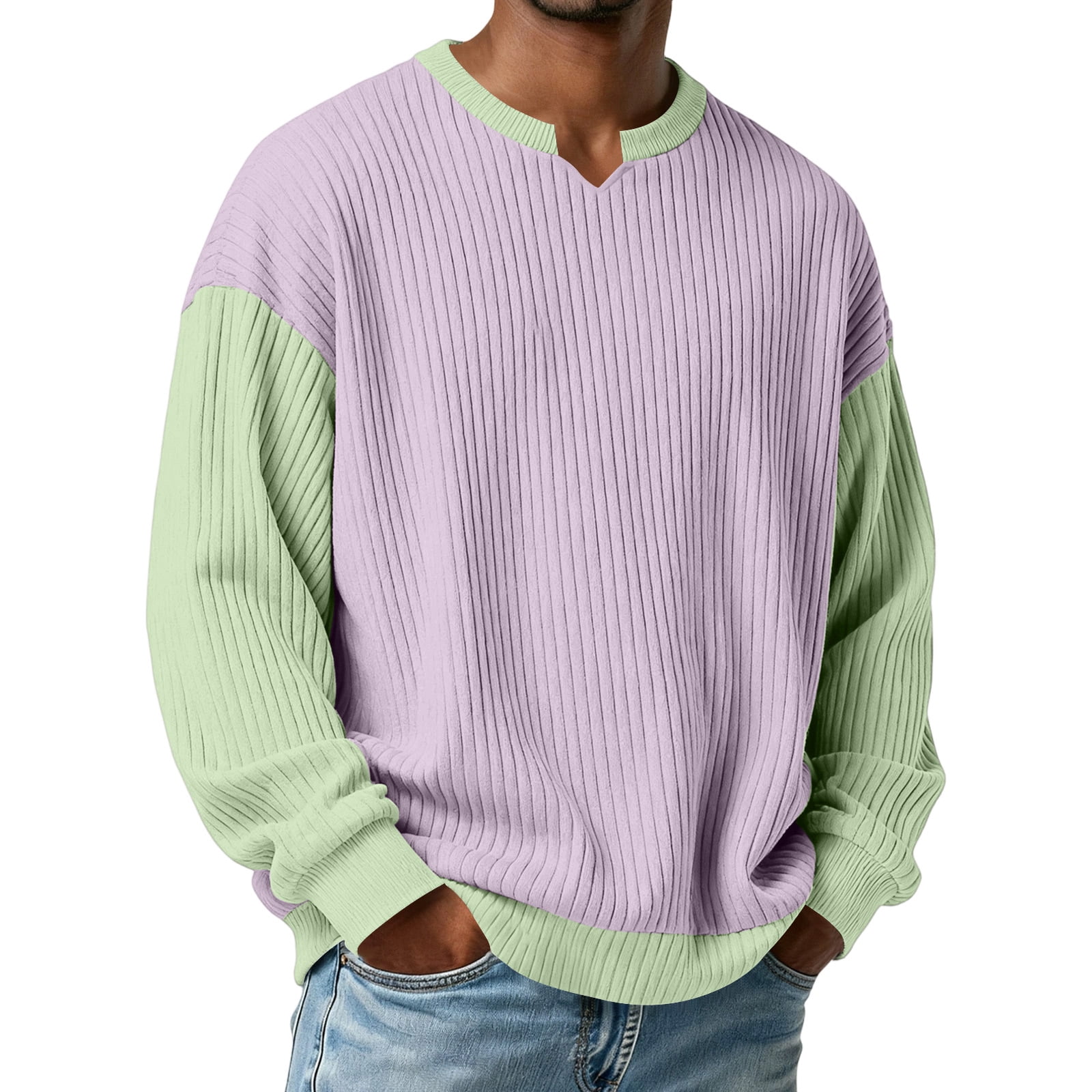 Cozyvia Men's Color Block Sweatshirts Solid Vertical Striped Shirts ...