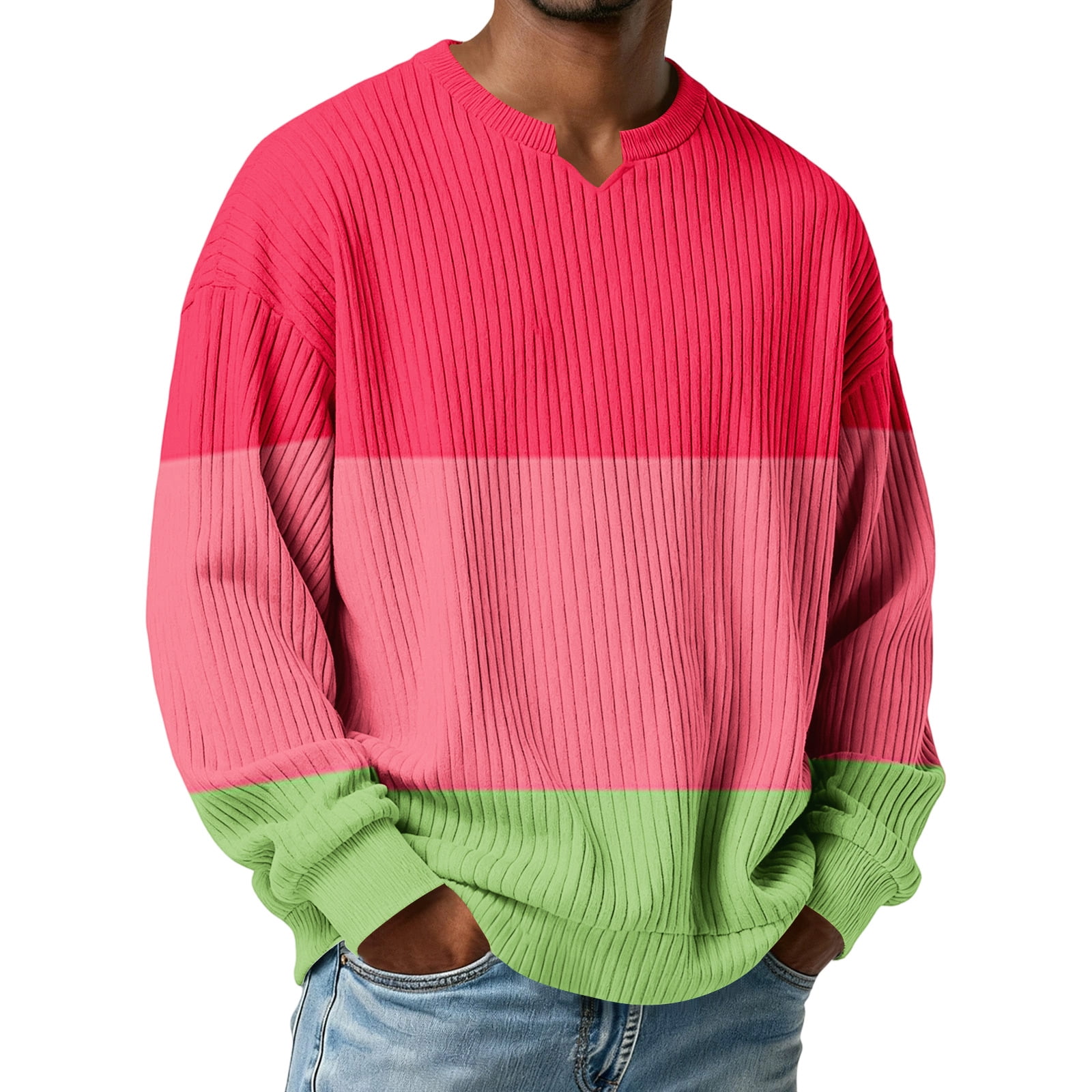 Cozyvia Men's Color Block Sweatshirts Solid Vertical Striped Shirts ...