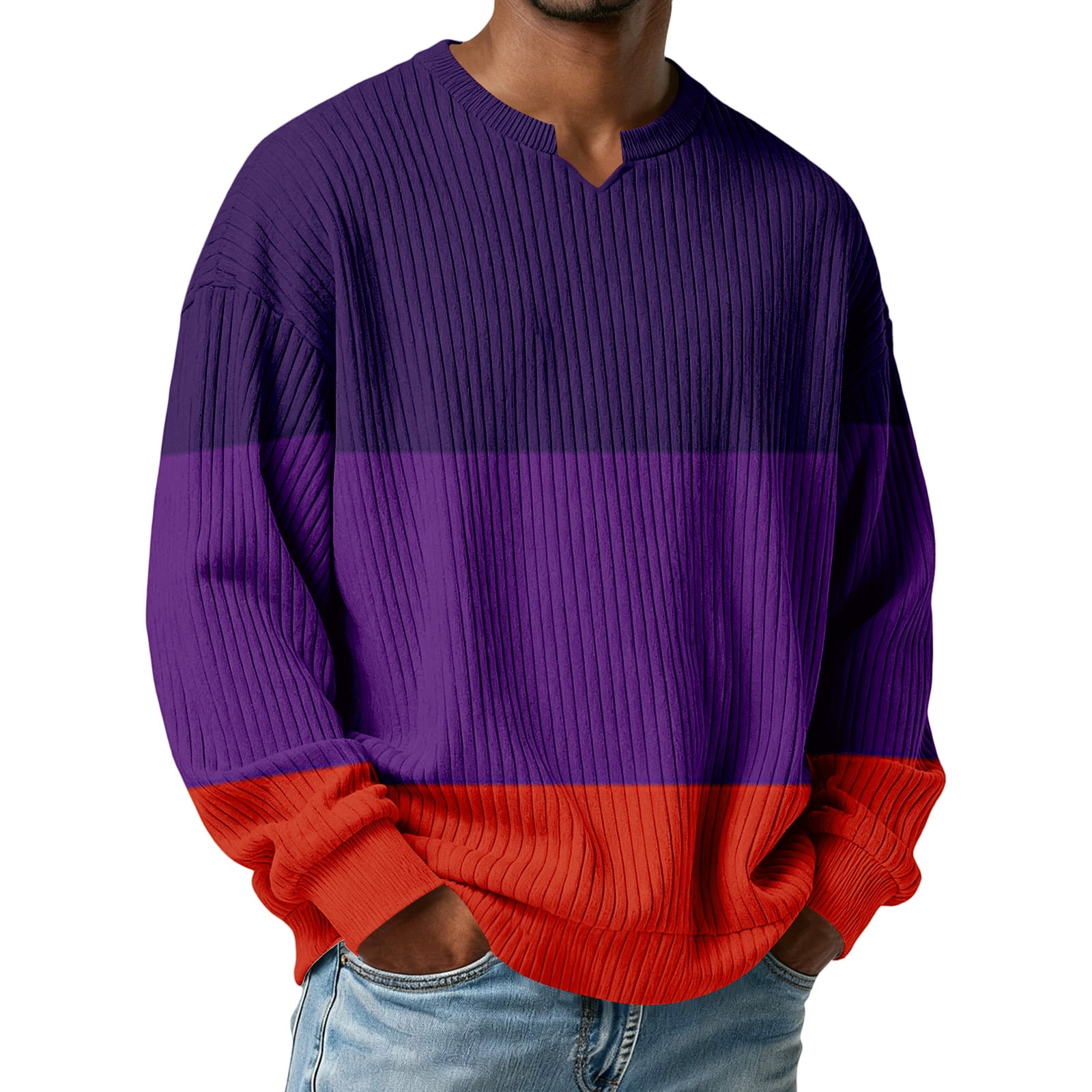 Cozyvia Men's Color Block Sweatshirts Solid Vertical Striped Shirts ...