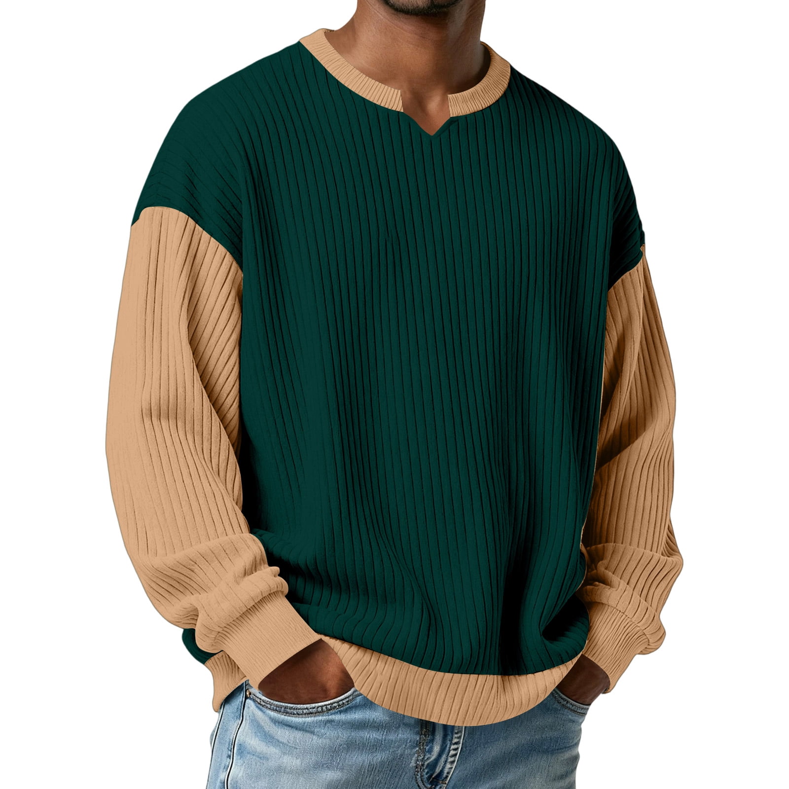 Cozyvia Men's Color Block Sweatshirts Solid Vertical Striped Shirts ...