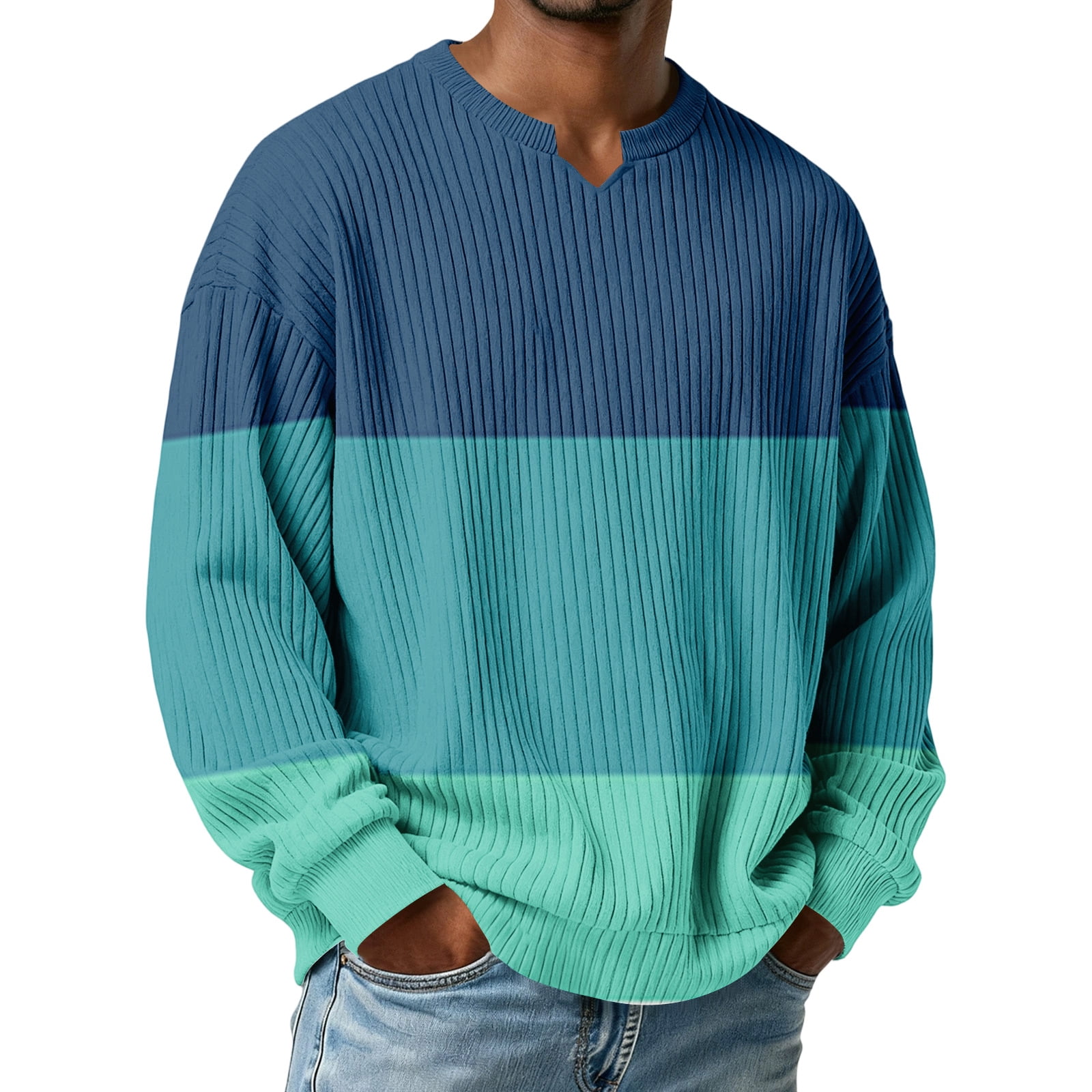 Cozyvia Men's Color Block Sweatshirts Solid Vertical Striped Shirts ...