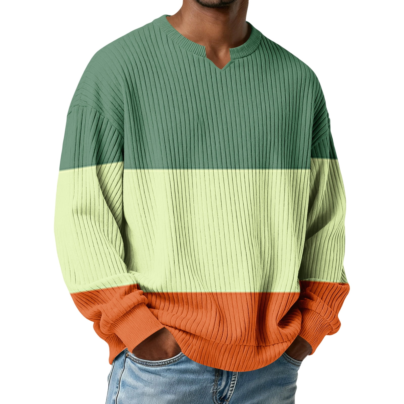 Cozyvia Men's Color Block Sweatshirts Solid Vertical Striped Shirts ...