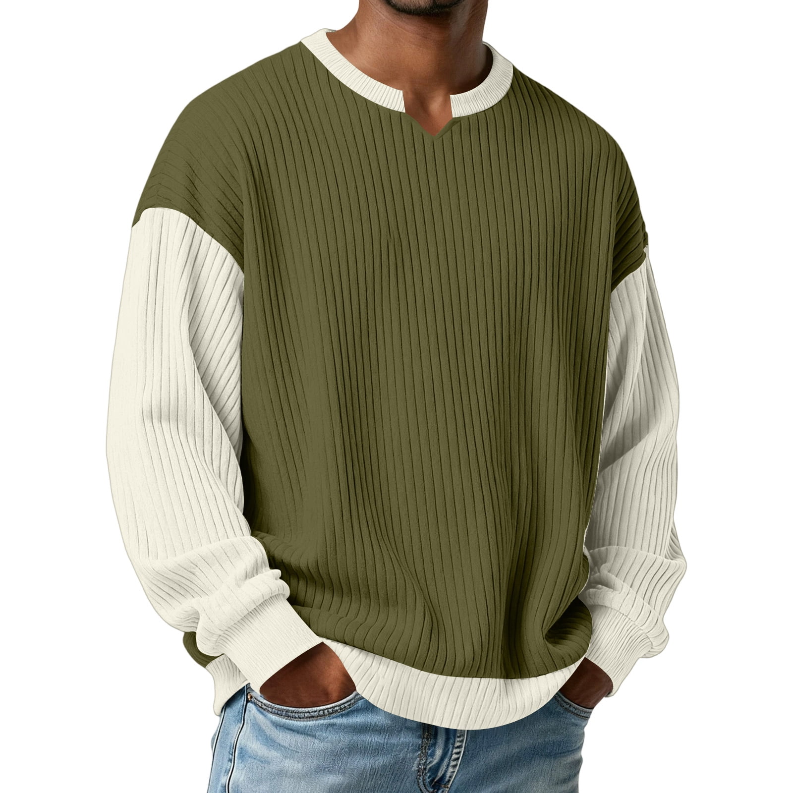 Cozyvia Men's Color Block Sweatshirts Solid Vertical Striped Shirts ...