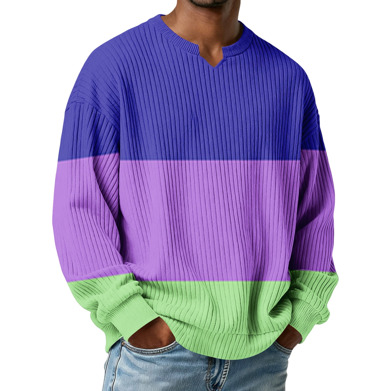 Cozyvia Men's Color Block Sweatshirts Solid Vertical Striped Shirts ...