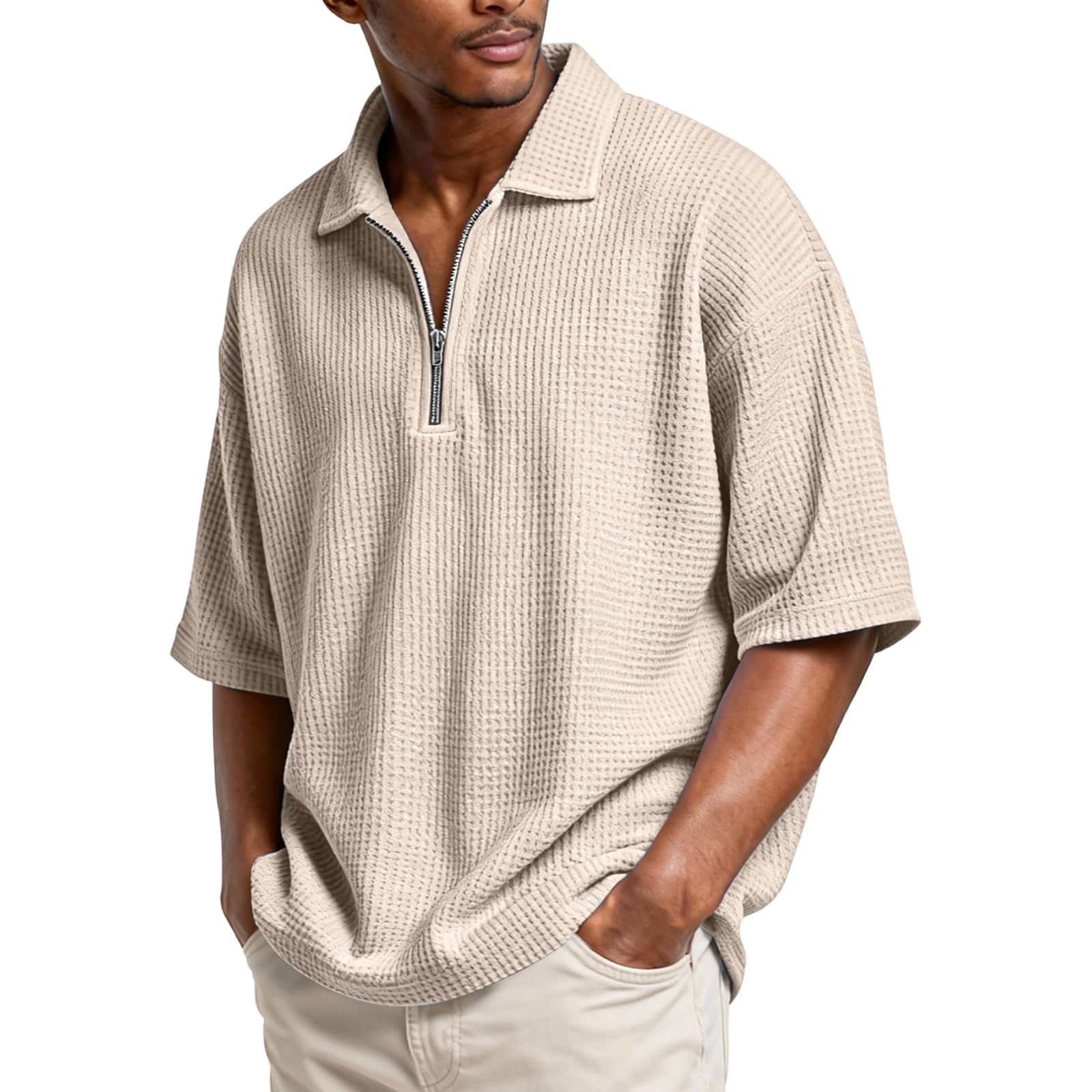 Cozyvia Men's Polo Shirts Short Sleeve Quarter Zip Collared Henley ...