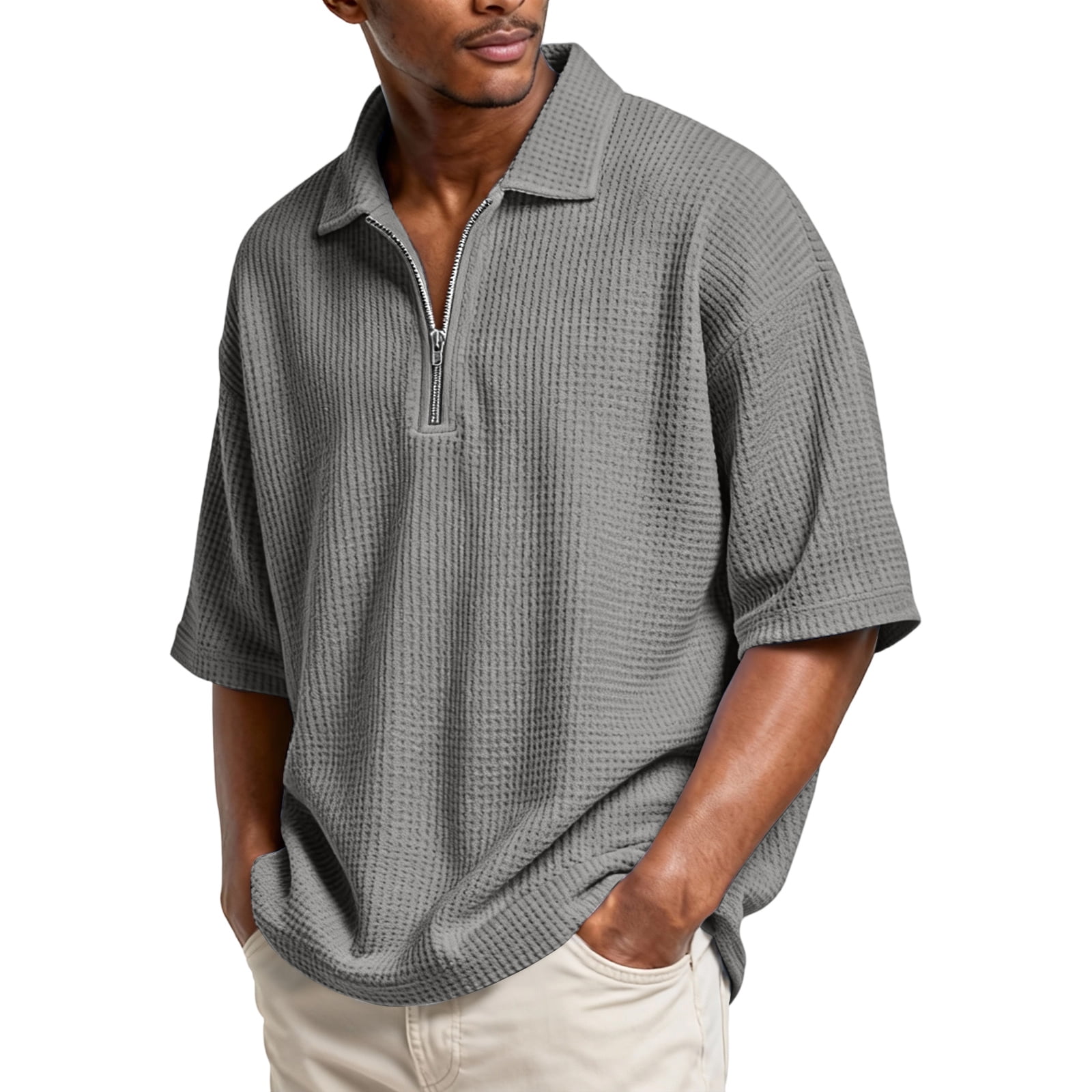 Cozyvia Men's Polo Shirts Short Sleeve Quarter Zip Collared Henley ...