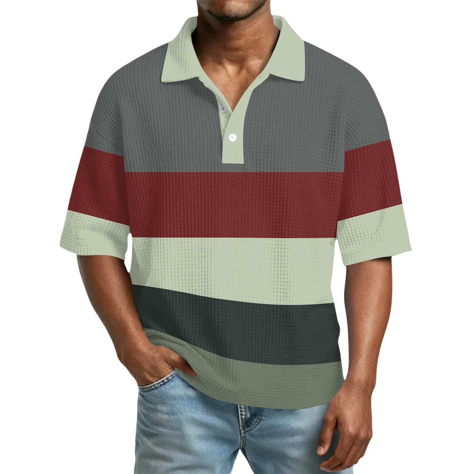 Cozyvia Men's Short Sleeve Color Block Polo Shirts, Waffle Henley ...