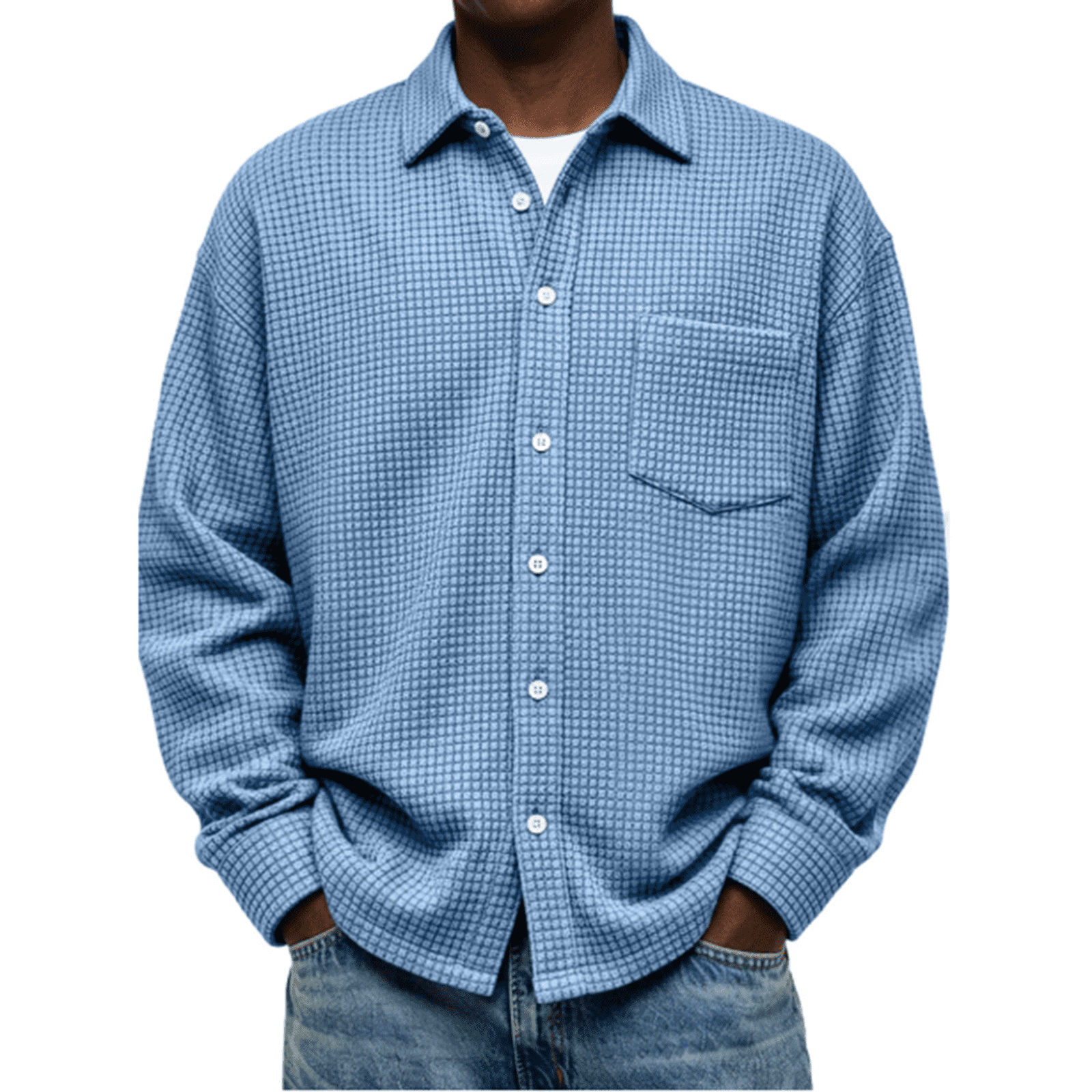 Cozyvia Men's Simple Corduroy Corn Plaid Lapel Button Casual Long ...